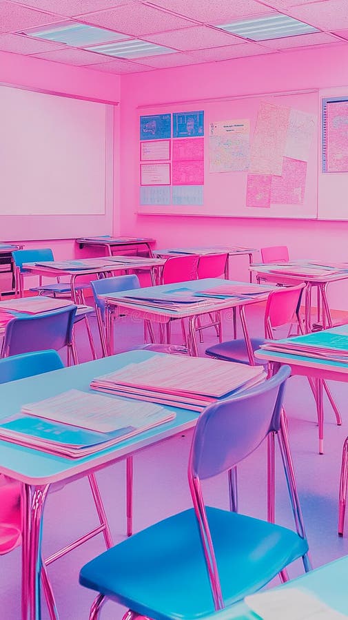 A Serene Classroom Scene with Glowing Charts and Maps Stock ...