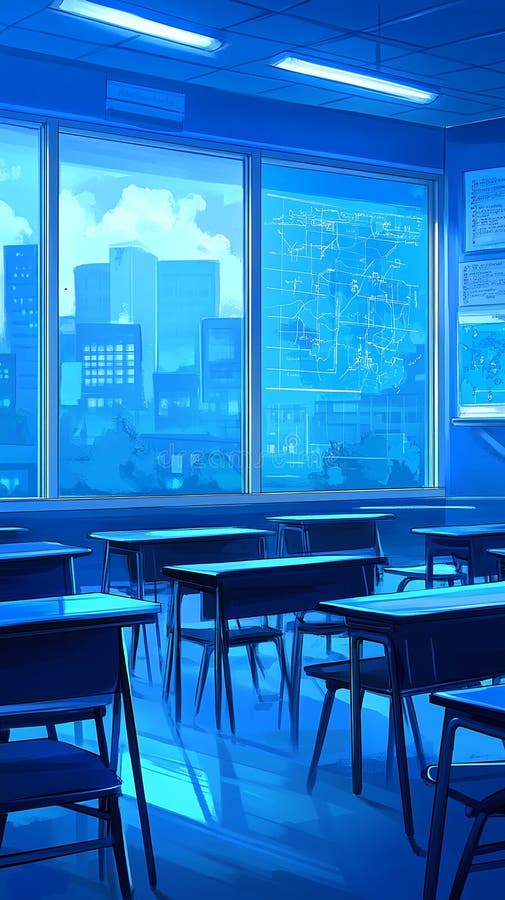 A Serene Classroom Scene with Glowing Charts and Maps Stock ...