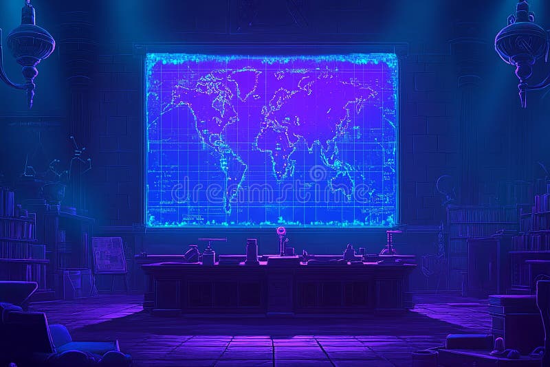 A Serene Classroom Scene with Glowing Charts and Maps Stock ...