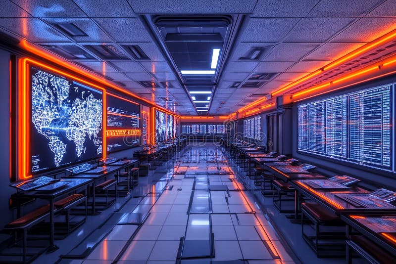 A Serene Classroom Scene with Glowing Charts and Maps Stock ...