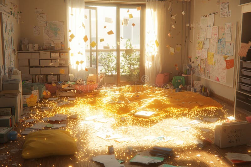 A Serene Classroom Scene with Glowing Charts and Maps Stock ...