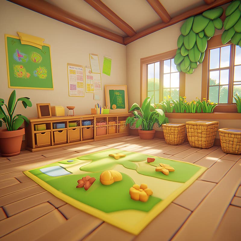 A Serene Classroom Scene with Glowing Charts and Maps Stock ...