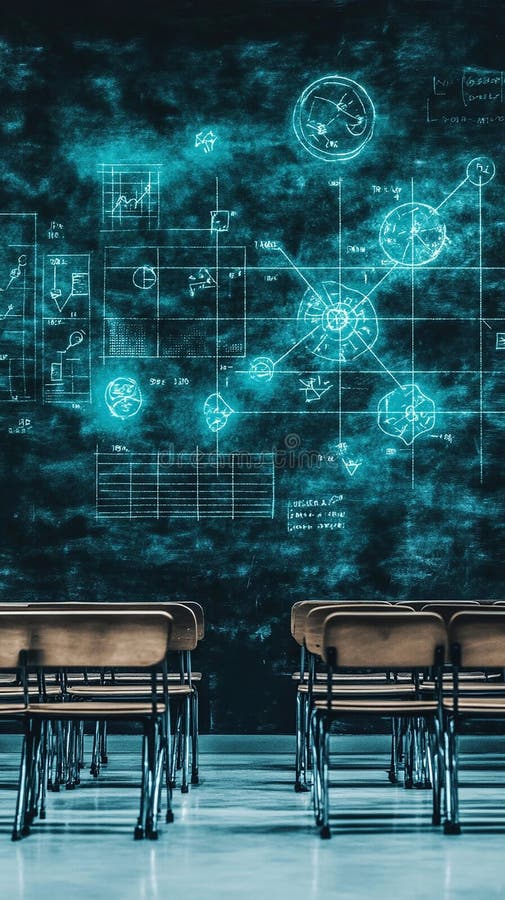 A Serene Classroom Scene with Glowing Charts and Maps Stock ...
