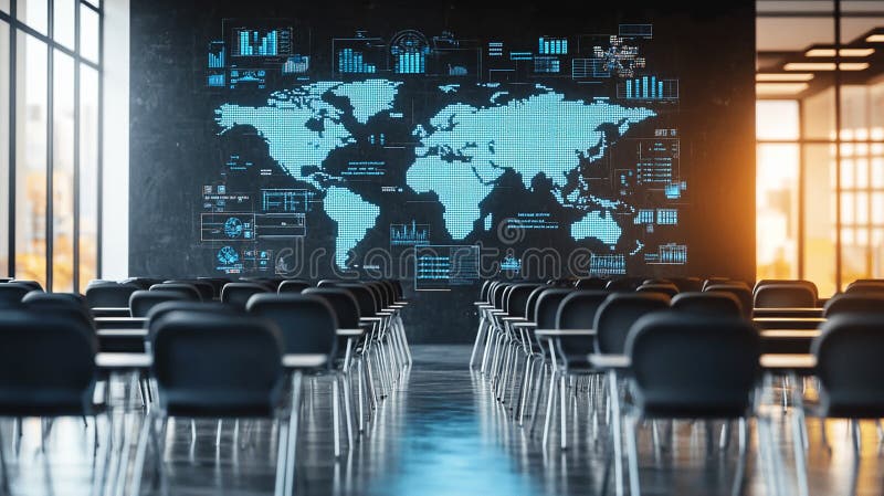 A Serene Classroom Scene with a Glowing World Map Stock Illustration ...