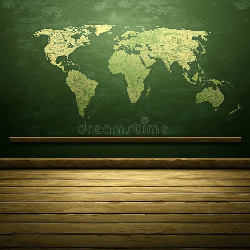 A Serene Classroom Scene with a Glowing World Map Stock Illustration ...