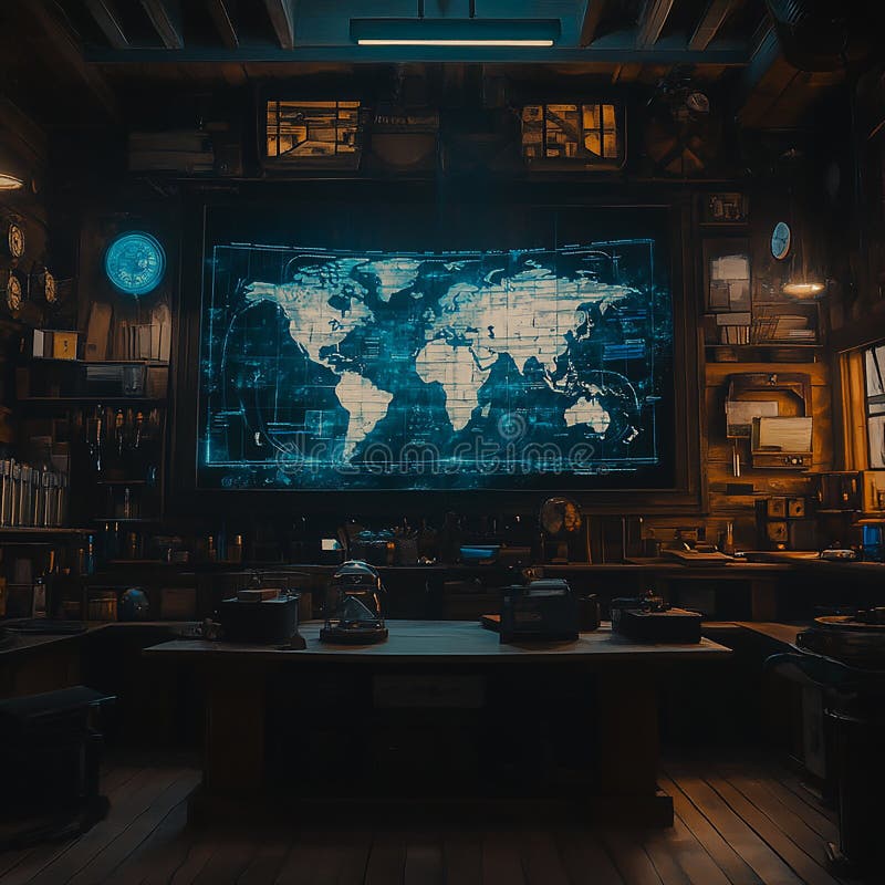 A Serene Classroom Scene with a Glowing World Map Stock Illustration ...