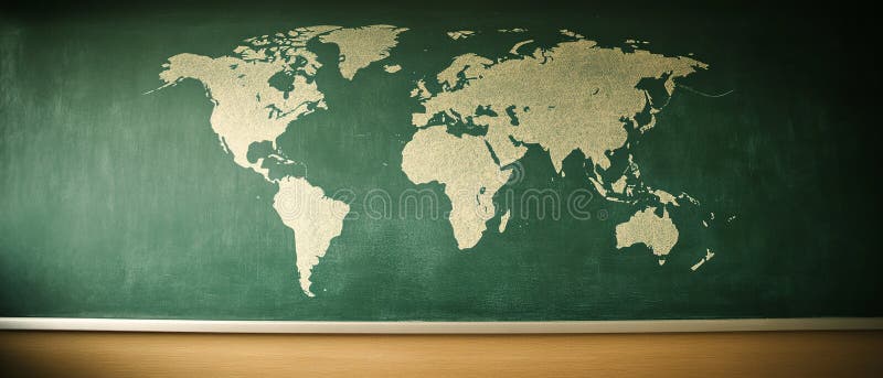 A Serene Classroom Scene with a Glowing World Map Stock Illustration ...