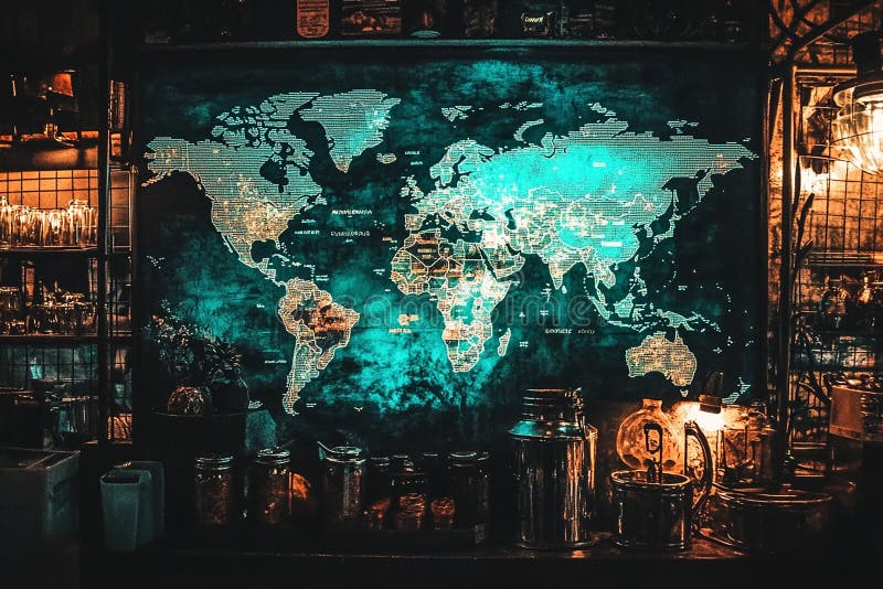 A Serene Classroom Scene with a Glowing World Map Stock Illustration ...