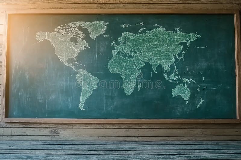 A Serene Classroom Scene with a Glowing World Map Stock Illustration ...