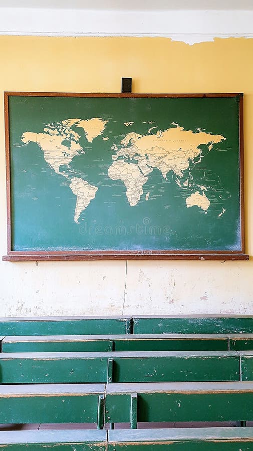 A Serene Classroom Scene with a Glowing World Map Stock Illustration ...