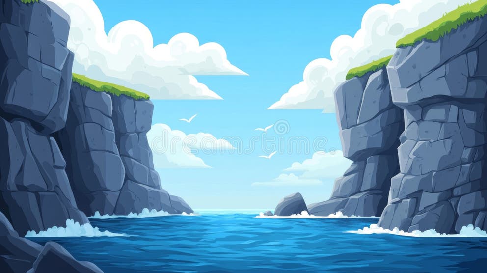 Serene Coastal Cliffscape Pixel Art Stock Illustration - Illustration ...