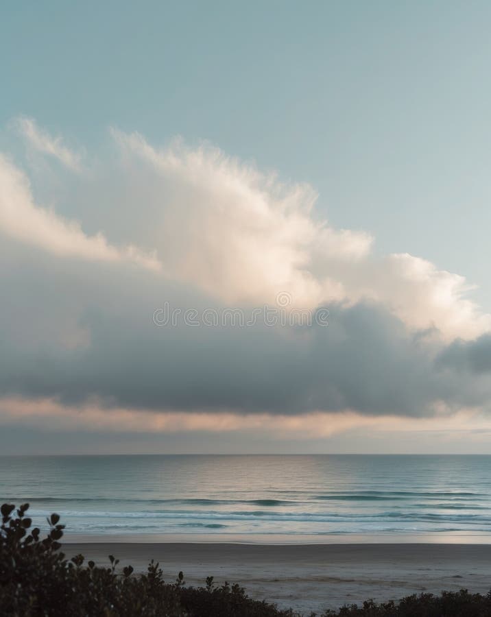 Serene Coastal Dawn Cloudscape Ocean Beach Scene Stock Photo - Image of ...