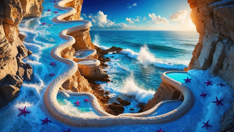 Serene Cliffside Pools and Ocean Waves: a Dreamlike Paradise Stock ...