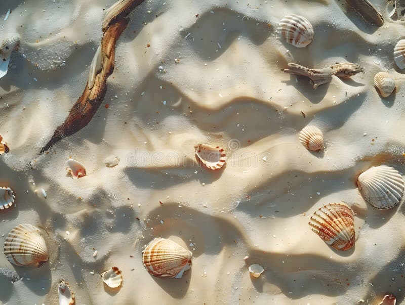 Serene Coastal Landscape with Organic Sand Patterns and Scattered ...