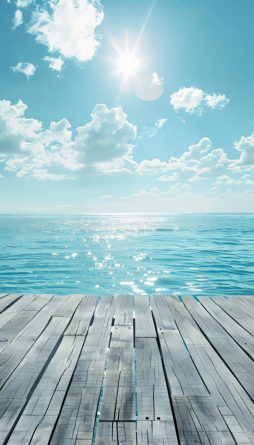 Serene Coastal Scene with Bright Ocean View and Studio Lighting ...