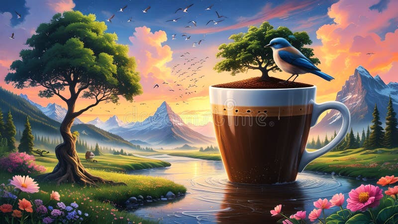Serene Coffee Landscape stock photo. Image of greenery - 357284674