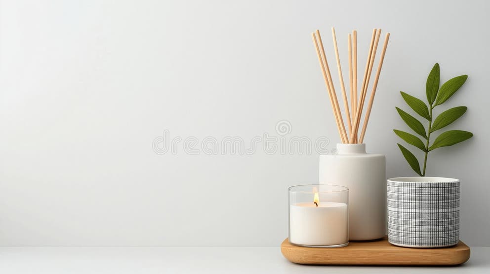 A Serene Composition Features a Reed Diffuser, Candles, and Fresh ...