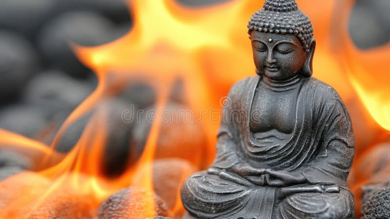 Serene Contemplation Buddha Statue Amidst Flames, Finding Peace in the ...