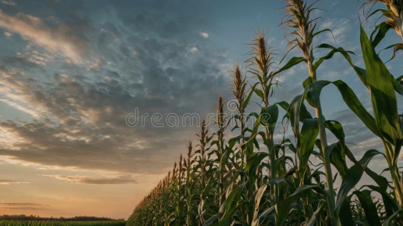 A Serene Corn Field at Dusk during Summer Stock Illustration ...