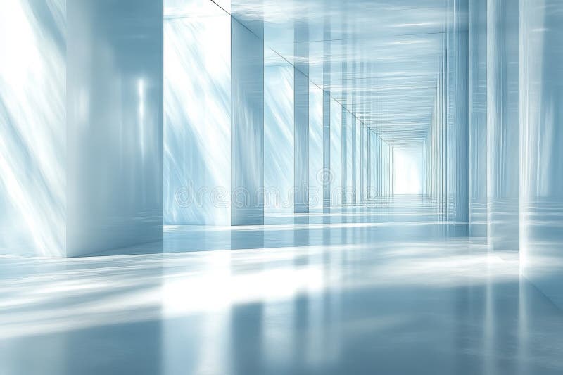 A Bright, Reflective Corridor with White Columns in a Modern ...