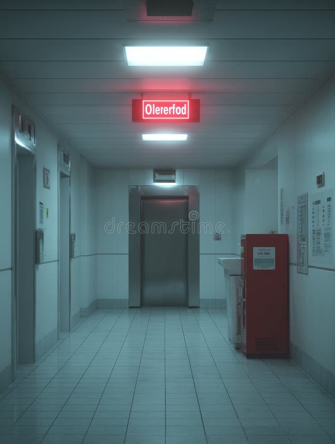 Quiet Hallway with a Blinking Red Overload Light Highlighting an ...