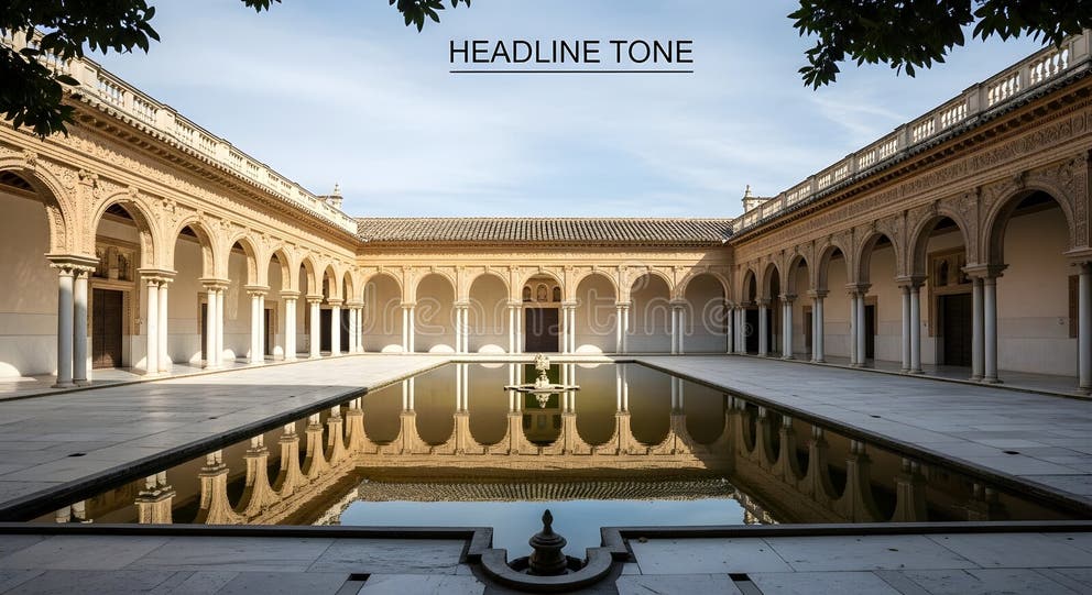 Serene Courtyard of a Historical Palace, Spain Stock Illustration ...