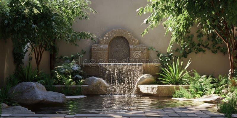 Serene Courtyard Fountain Peaceful Garden Water Feature Image Stock ...