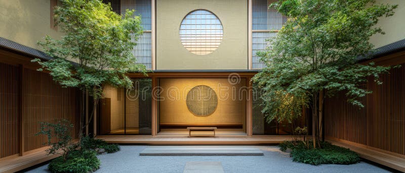 Tranquil Courtyard Featuring Minimalist Design and Lush Greenery in ...