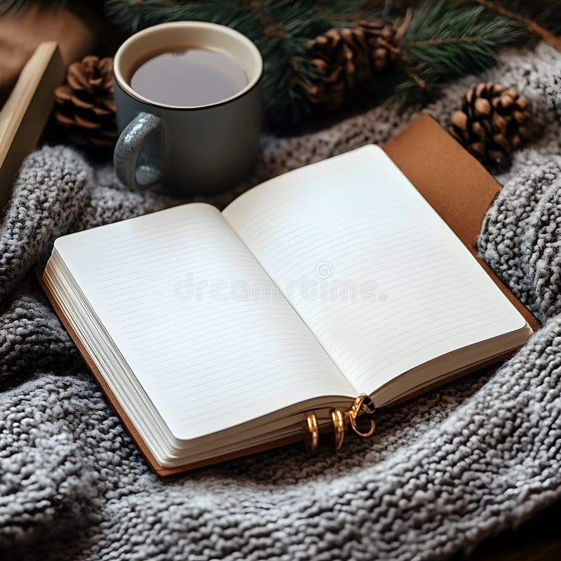 Cozy Scene with Open Notebook and Coffee Stock Illustration ...