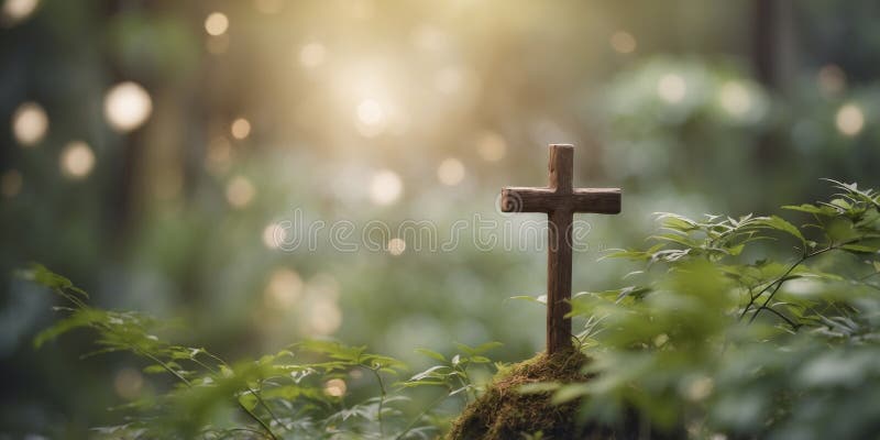 Serene Cross Amidst Gentle Foliage on a Tranquil Day. Stock Photo ...