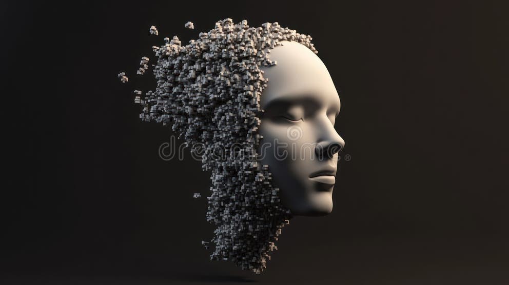 Digital Transformation: a 3D Render of a Face Emerging from Pixels ...