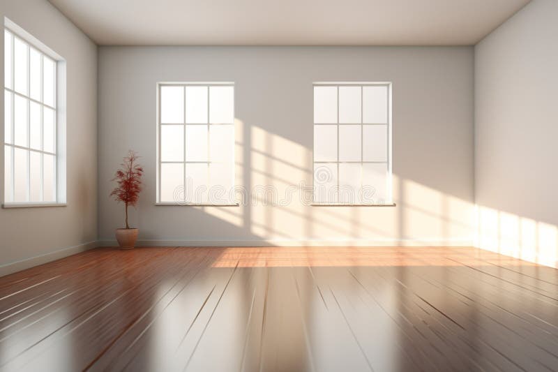 A Serene 3D Rendering Portrays an Empty Room Touched by Warm Light ...