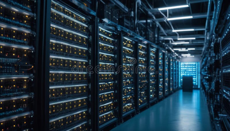 Serene Data Center Corridor Stock Image - Image of tech, virtualization ...