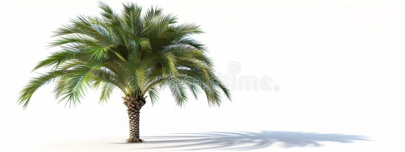 A Serene Date Palm Tree Casts a Graceful Shadow. Isolated on White ...