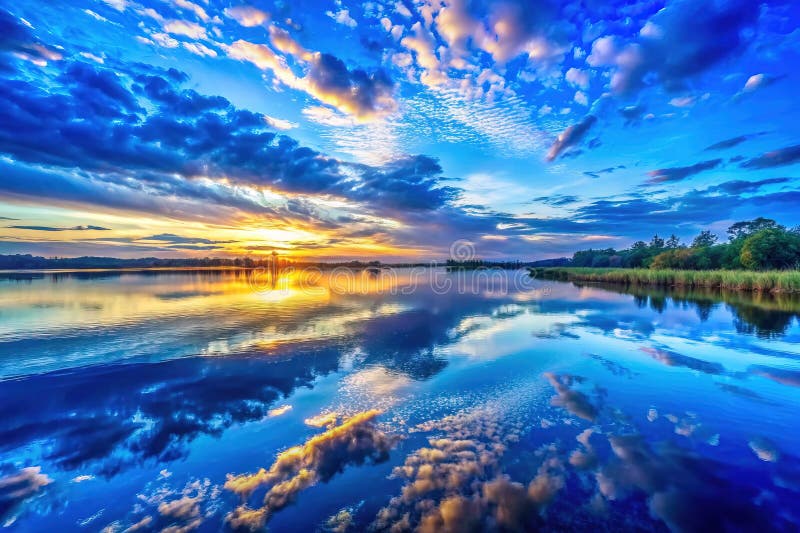A Serene Dawn Reflection Abstract Blue Landscape with Subtle Patterns ...