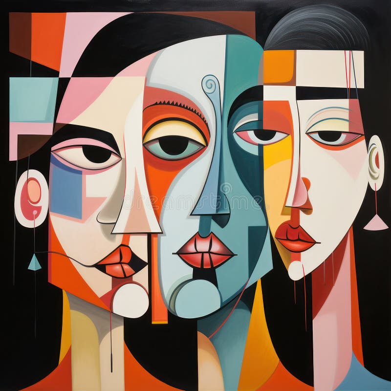 Cubist Composition of Tranquil Facial Expressions. AI Generation Stock ...