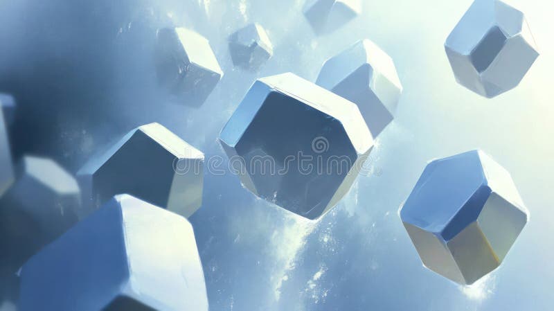 A Serene Depiction of Floating Hexagonal Crystals in a Soft, Ethereal ...