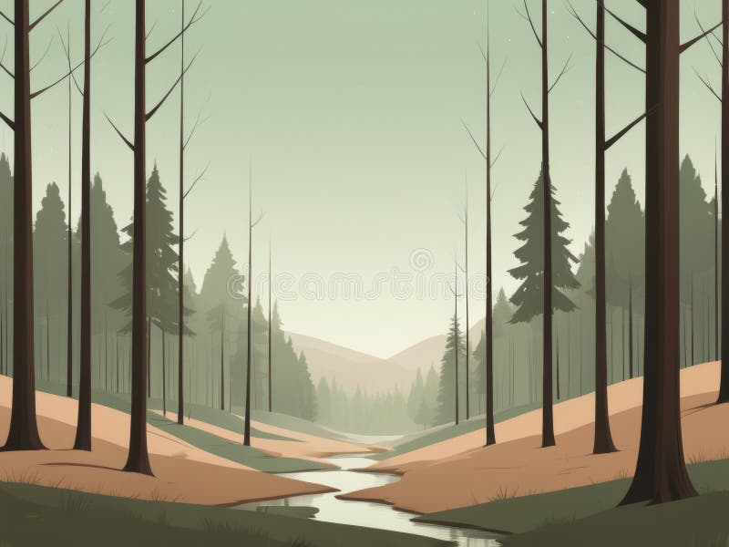 A Serene Depiction of a Forest Stream Winding through a Grove of Trees ...