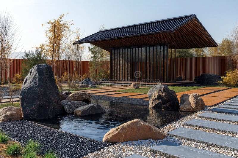 A Serene Depiction of a Japanese Rock Garden, Emphasizing Tranquility ...