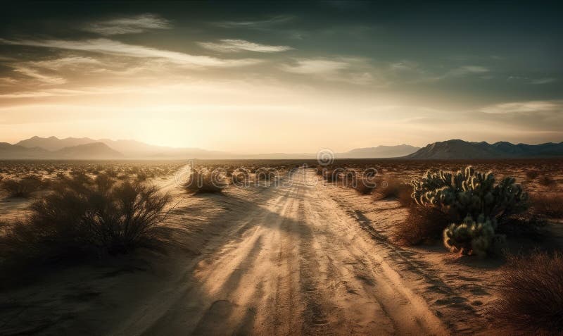 Serene Desert Landscape Reveals an Endless Road Stretching into the ...