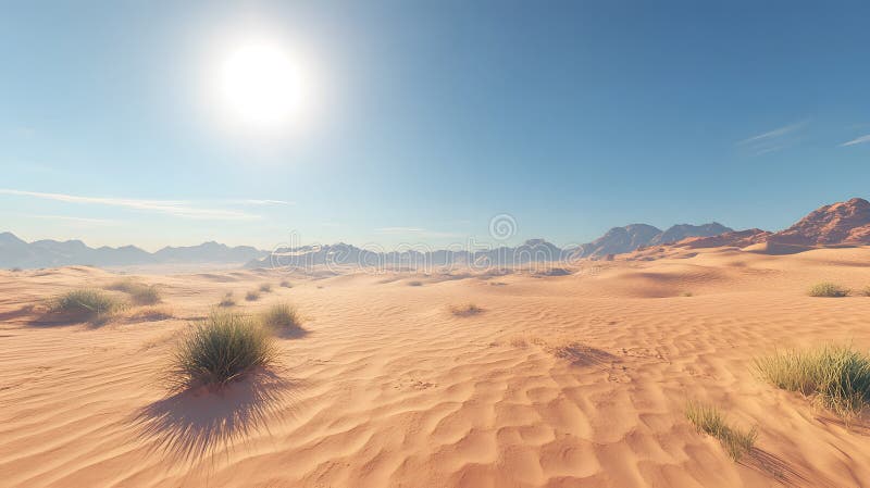 Serene Desert Landscape with Sand Dunes, Sparse Vegetation and Shadows ...