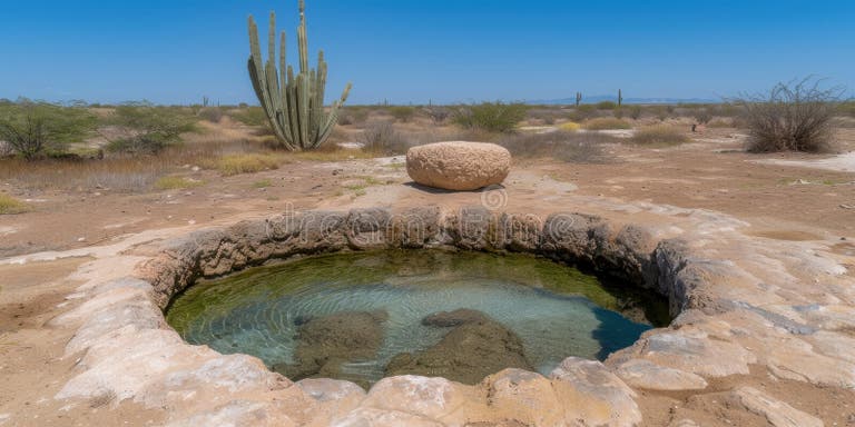 Serene Desert Oasis with Natural Spring Pool Stock Illustration ...