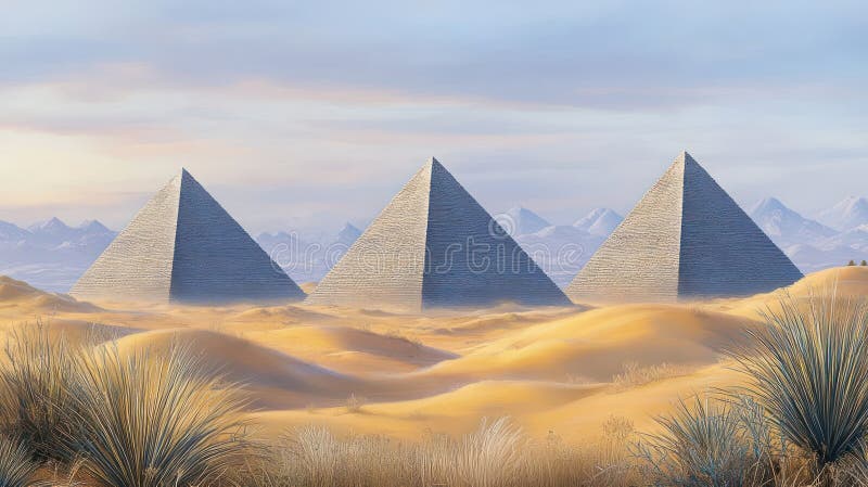 A Serene Desert Scene Featuring Three Iconic Pyramids Against a ...