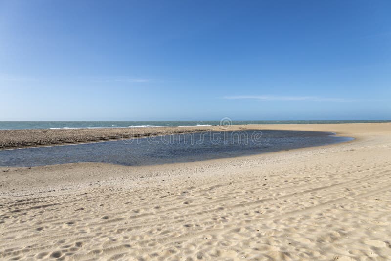 Serene Deserted Beach: Clear Skies and Open Sands in Midday Stock Photo ...