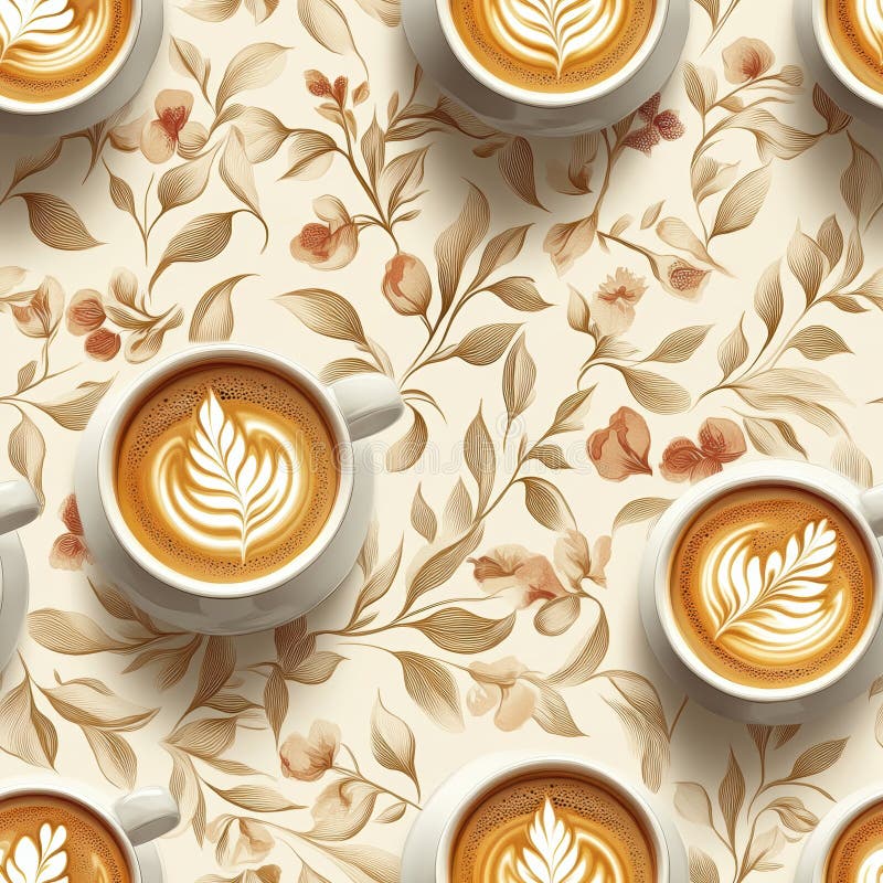A Serene Design Featuring Coffee Cups with Latte Art Surrounded by ...