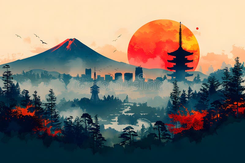 Serene Digital Map of Japan S Urban Landmarks Stock Illustration ...