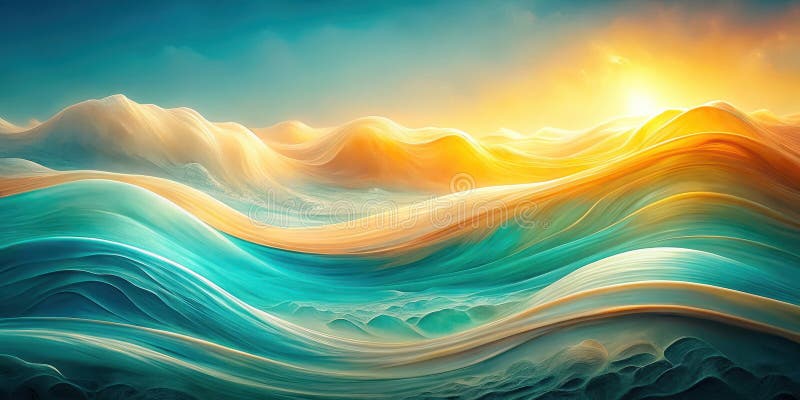 Serene Dreamscape Golden Sands Meet Teal Waves Under a Radiant Sunset ...
