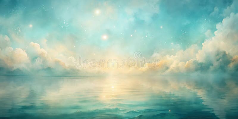 Serene Dreamscape a Tranquil Ocean Reflecting a Pastel Sky Adorned with ...