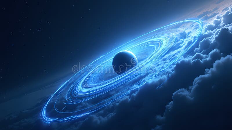 Serene Dynamic Space Scene Swirling Blue Light Trails Encircling ...