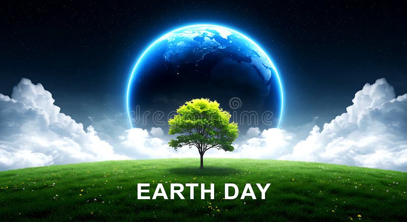 A Serene Earth Day Scene with a Vibrant Tree Stock Illustration ...
